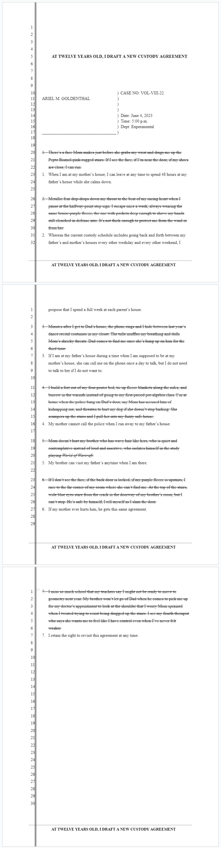 At Twelve Years Old, I Draft a New Custody Agreement - Exposition Review